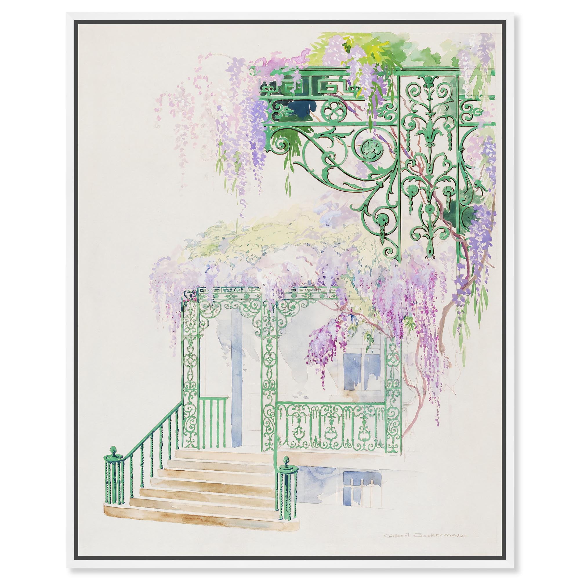 Cast Iron Porch Railing Canvas Coastal Prints by Art Remedy, White ...