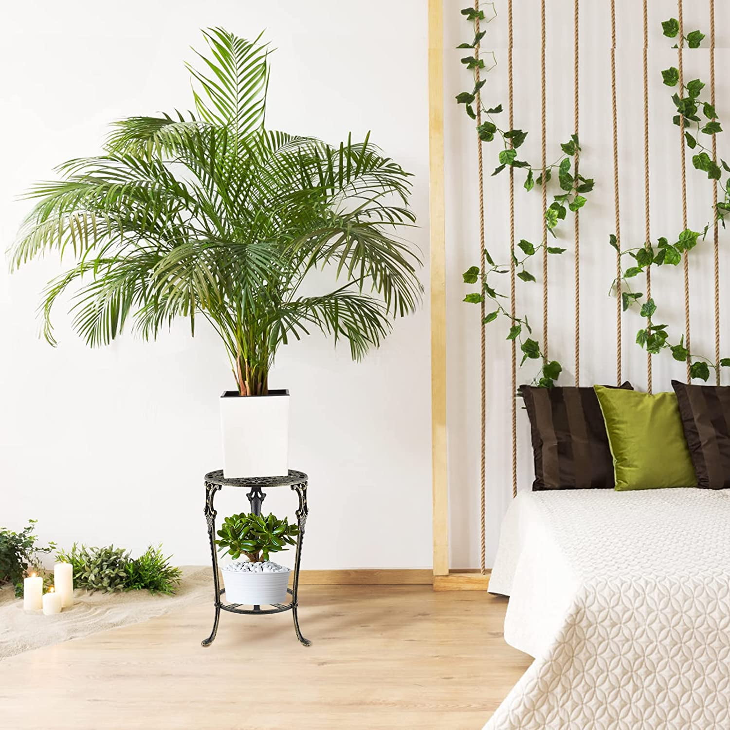 Cast Iron Potted Plant Stand 18.8 Inch Tall, 2-Tier Planter Rack, Heavy ...