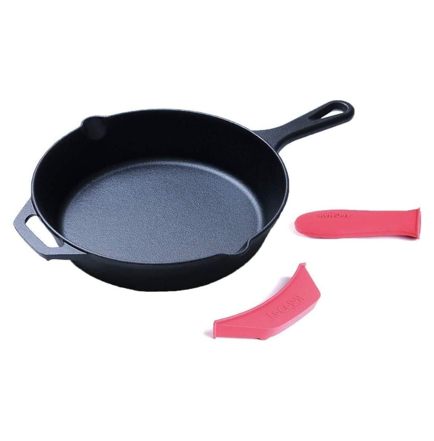 Cast Iron， Pre Seasoned Skillet with Silicone Handle (12 inch ...