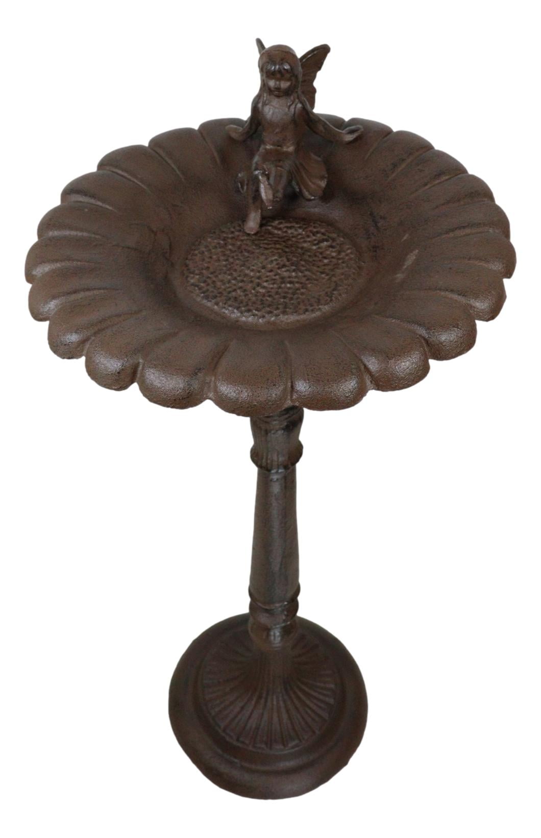 Cast Iron Pretty Garden Fairy Pixie On Sunflower Bird Feeder Bath ...