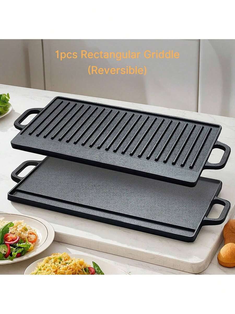 Cast Iron Reversible Griddle Grill Pan for Single Burner, 21x9 Inch ...