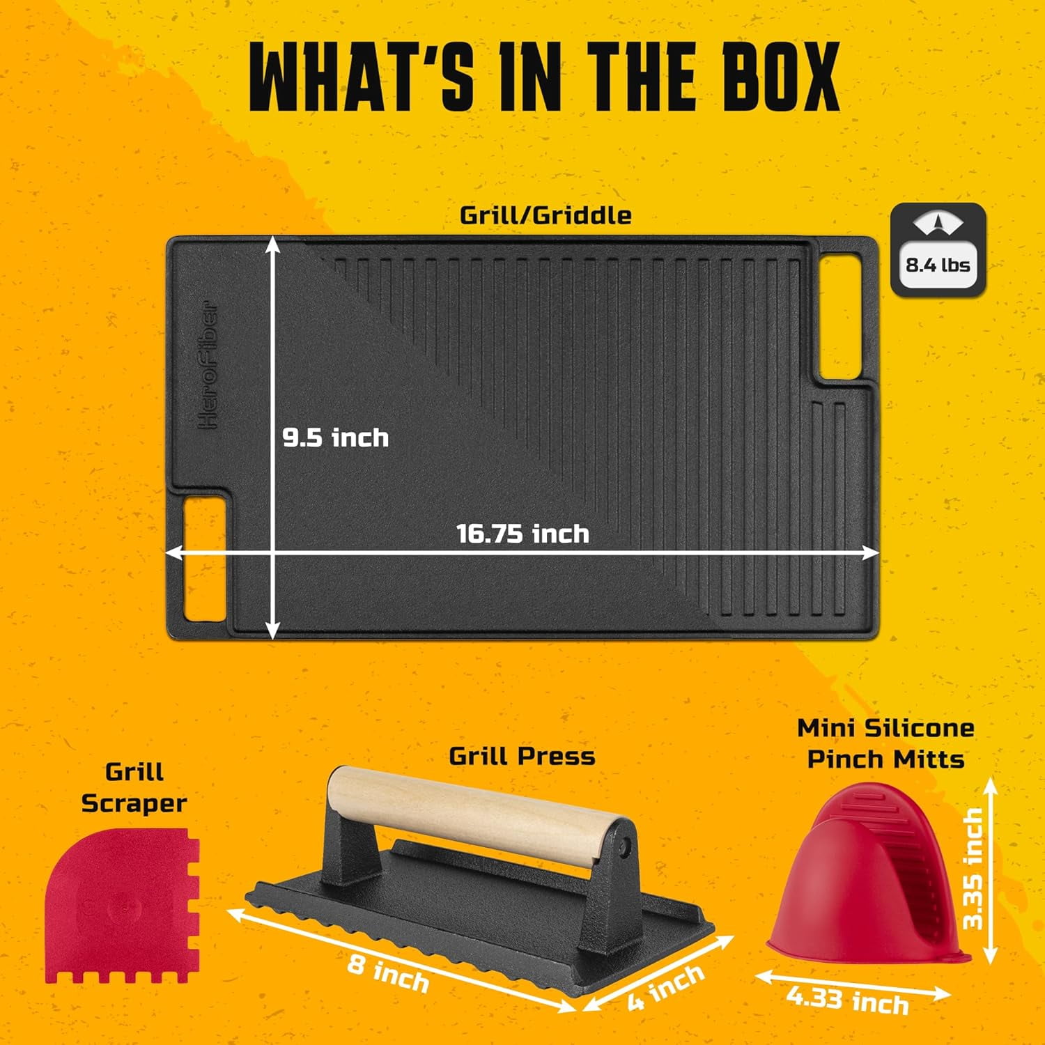 Cast Iron Reversible Grill/Griddle Set with Press, Scraper & Mitts ...
