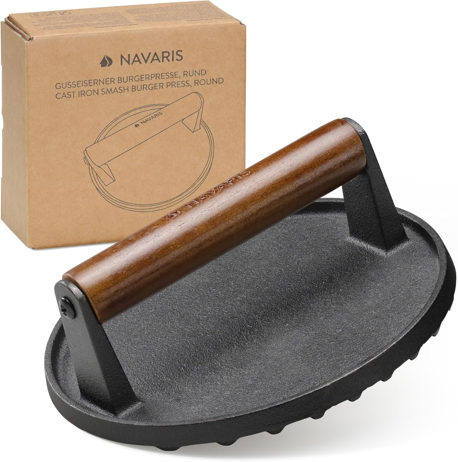 Cast Iron Round Burger Smasher - Food Grade Smash Burger Press with ...