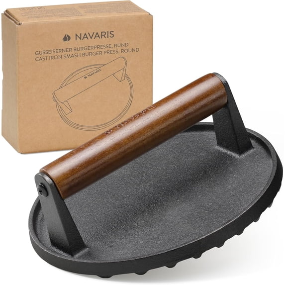 Cast Iron Round Burger Smasher - Food Grade Smash Burger Press with ...