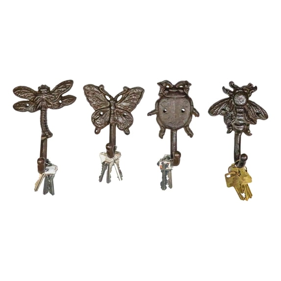 Cast Iron Rustic Bee Ladybug Butterfly and Dragonfly Bugs Wall Hooks ...