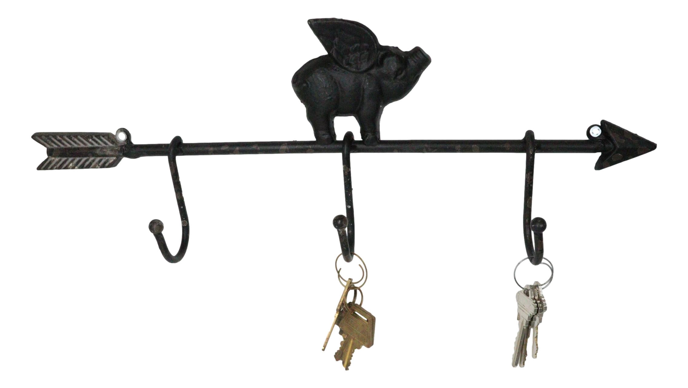 Cast Iron Rustic Farmhouse When Pigs Fly Angel Pig With Arrow 3-Peg ...