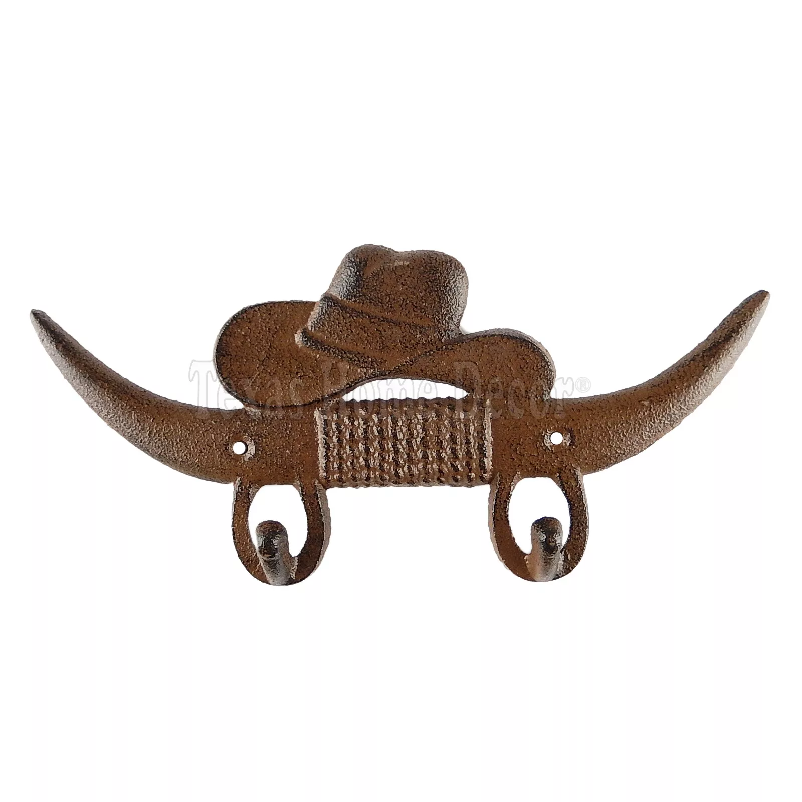 Cast Iron Rustic Longhorn Hat Wall Hook Key Towel Coat Hanger Western ...