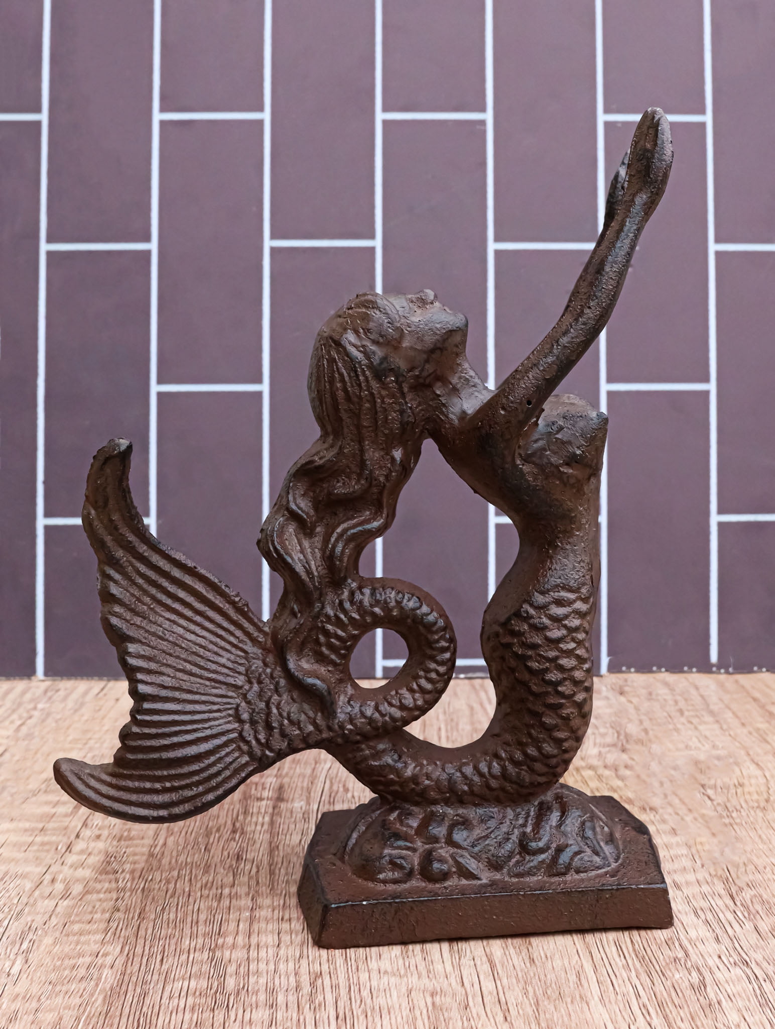 Cast Iron Rustic Nautical Siren Mermaid With Curling Tail Door Stopper ...