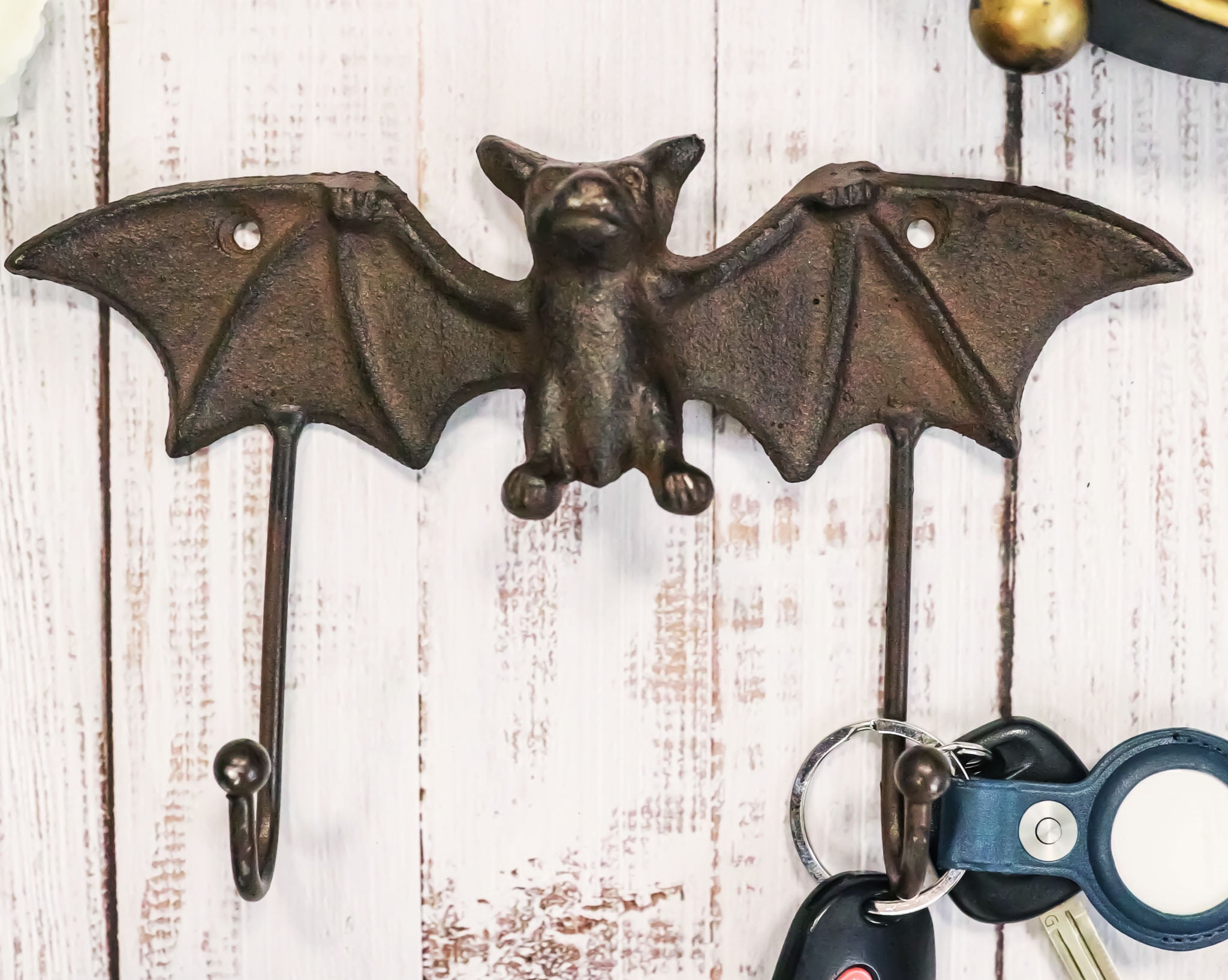 Cast Iron Rustic Vampire Dracula's Perch Flying Winged Bat 2-Pegs Wall ...