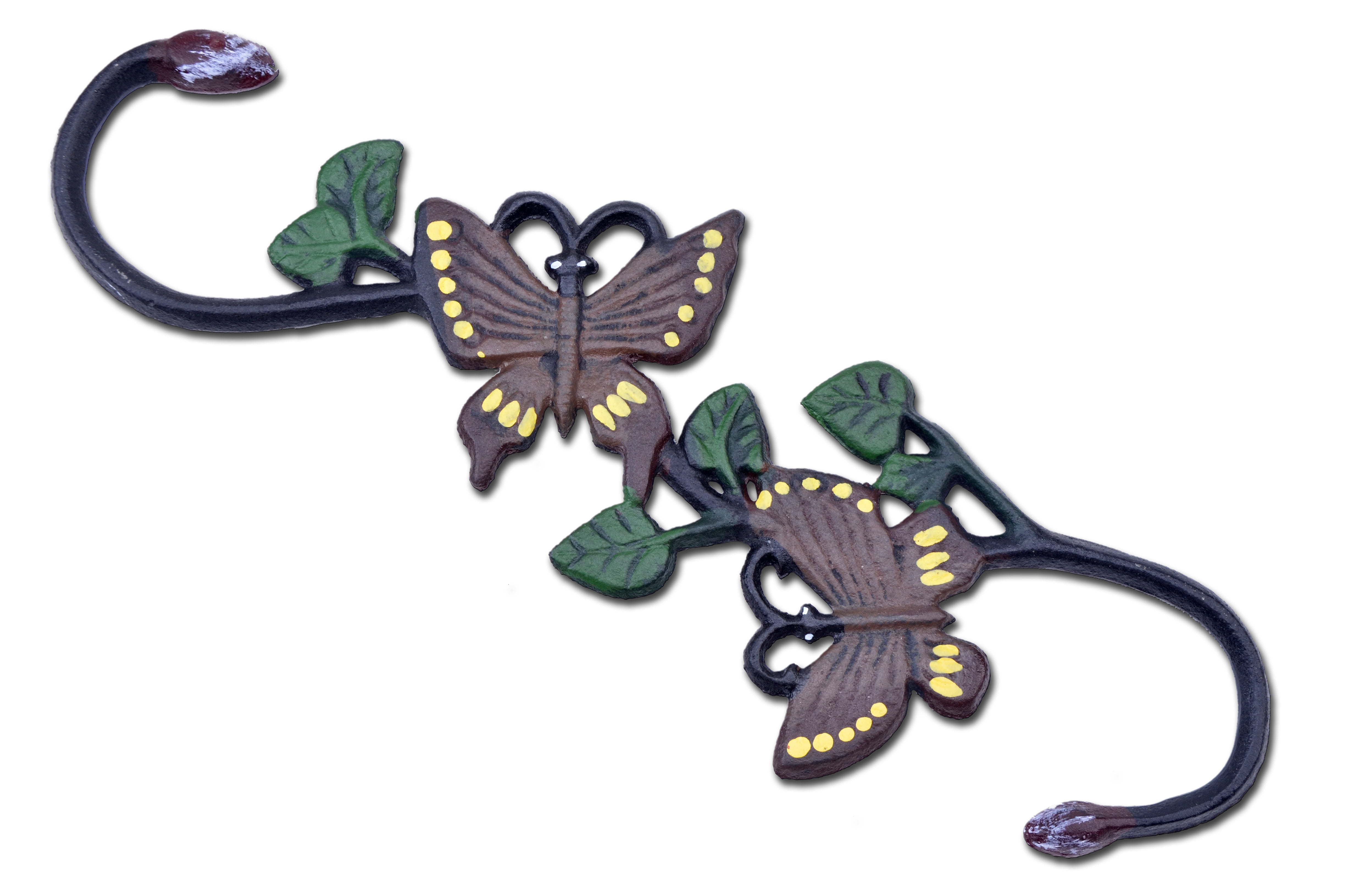 Cast Iron S Style Plant Hook Brown & Yellow Butterflies 11.75" Long by ...