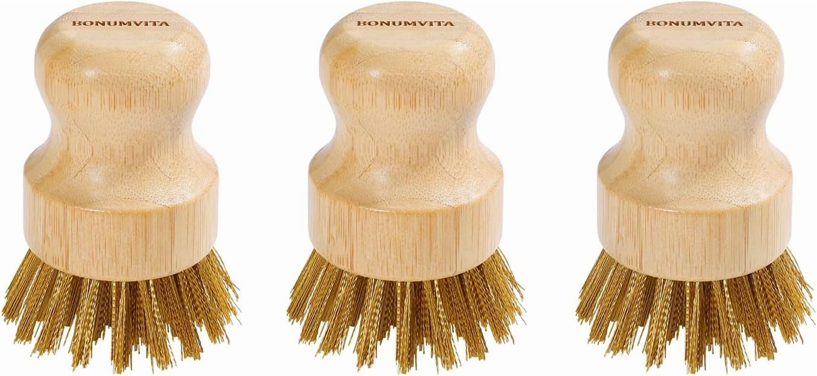 Cast Iron Scrubber Cleaner with Brass Bristle, 3 Pack Natural Bamboo ...