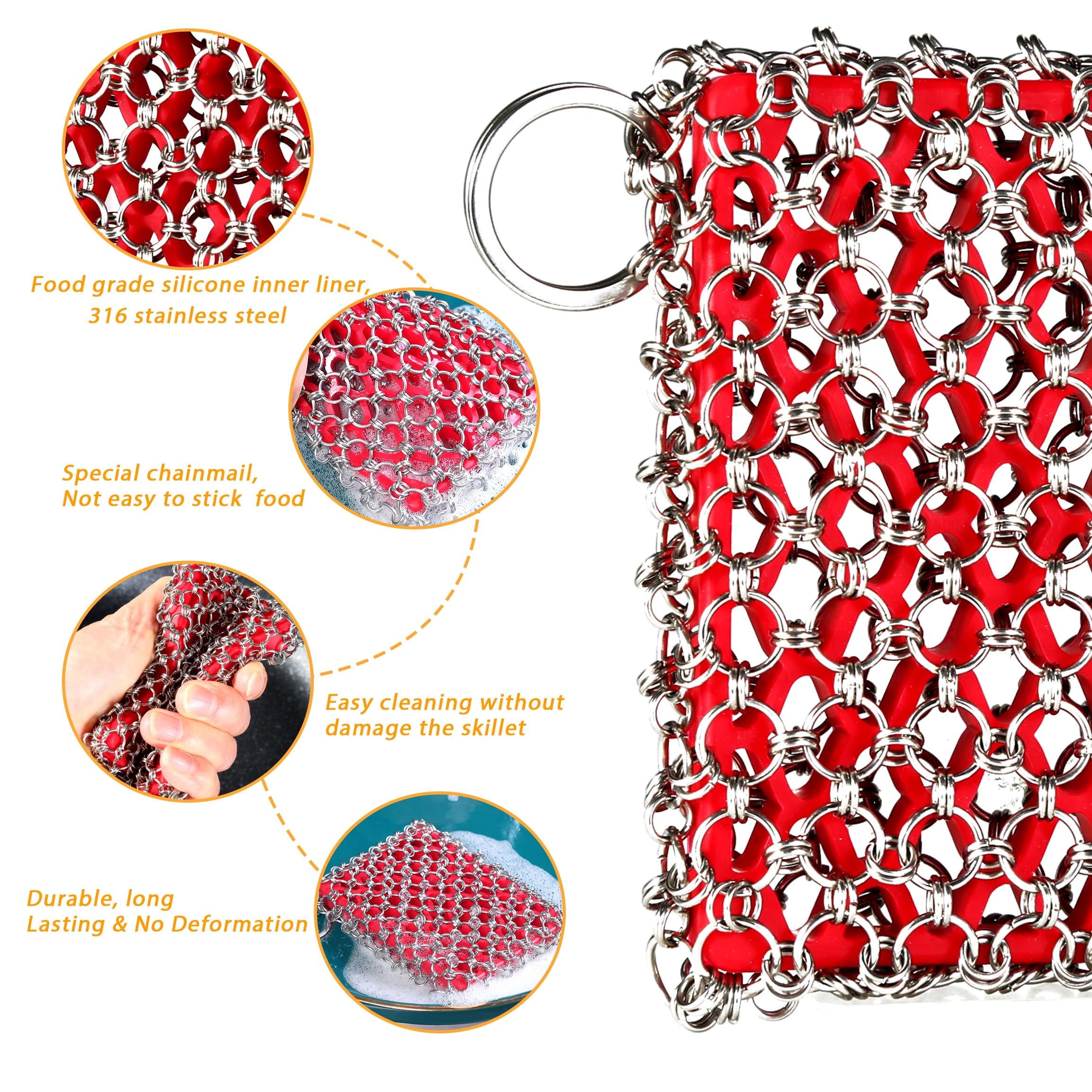 Cast Iron Scrubber Cleaners, Skillet Chainmail Scrubber for Cast Iron ...