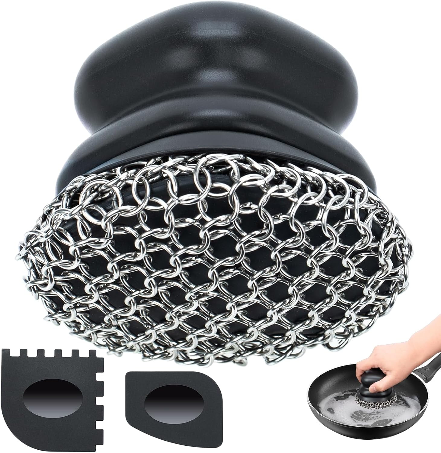 Cast Iron Scrubber with Scraper, Palm 316 Cast Iron Cleaner Chainmail ...