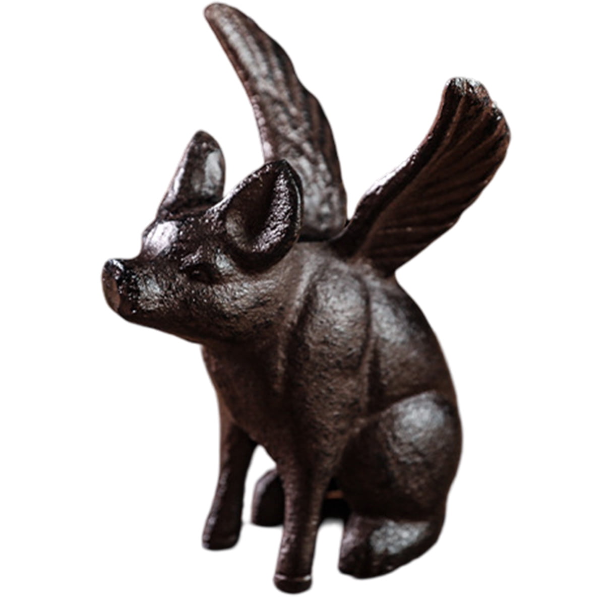 Cast Iron Sitting Flying Pig Statue Paperweight Garden Home Office Desk ...