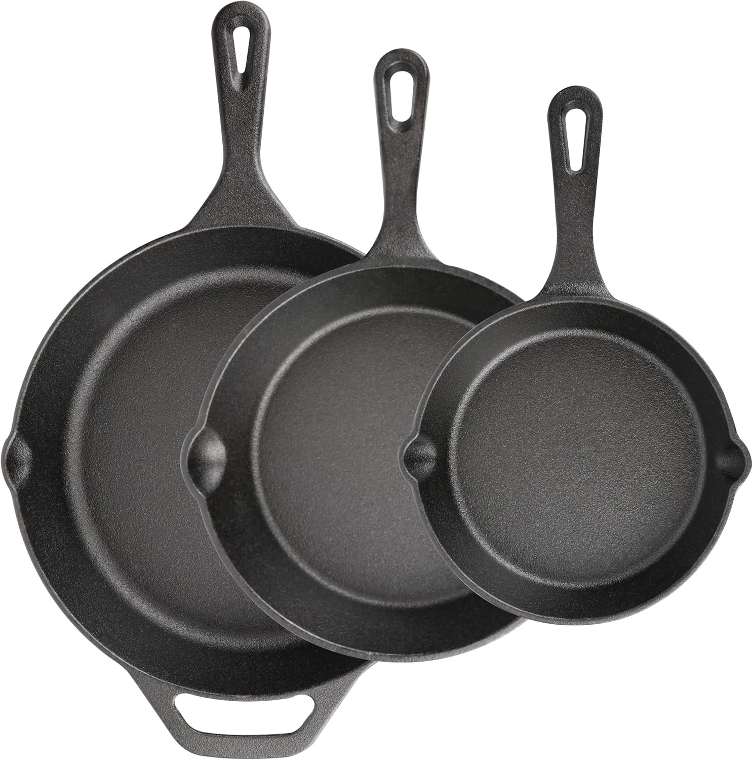 Cast Iron Skillet 3-Piece Set, 6", 8", 10" Frying Pans, Heavy-Duty Pre ...