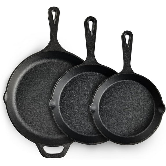 Cast Iron Skillet 3-Piece Set, Heavy-Duty Professional Restaurant Chef ...