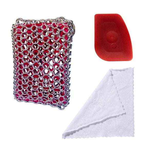 Cast Iron Skillet Cleaner, 316 Chainmail Scrubber Built-in Silicone ...
