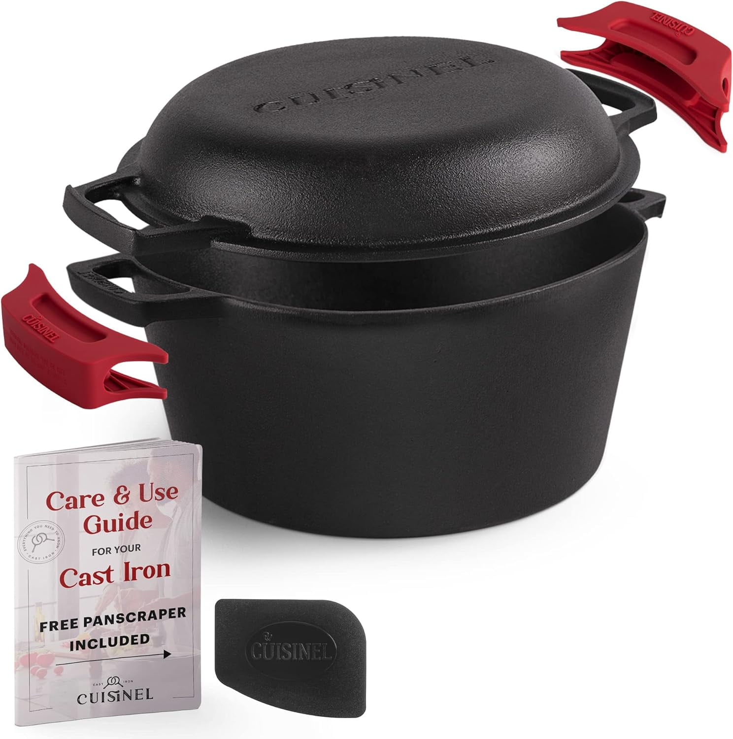 Cast Iron Skillet + Lid - 2-In-1 Multi Cooker - Deep Pot + Frying Pan ...