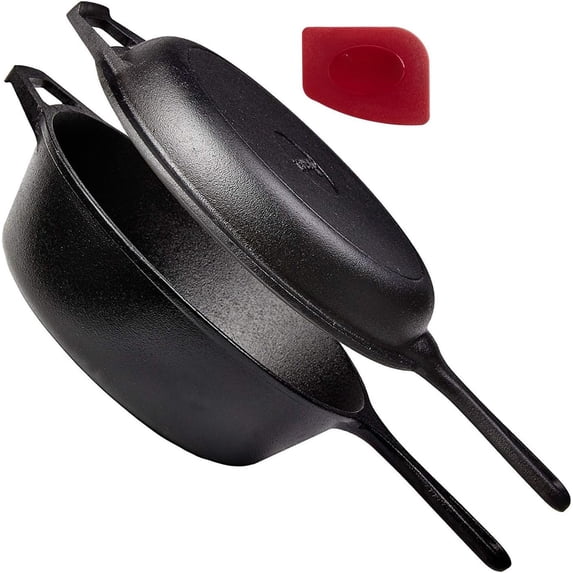 Cast Iron Skillet + Lid - 2-In-1 Multi Cooker - Deep Pot + Frying Pan ...