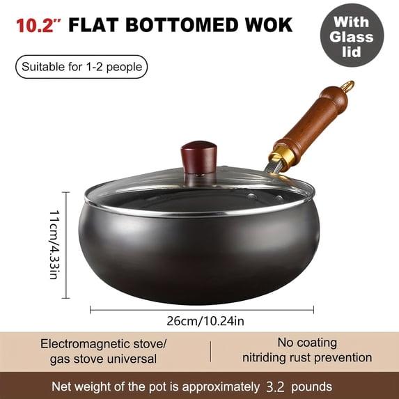 Cast Iron Skillet Pot with Glass Cover, Large Capacity No-Coating Non ...