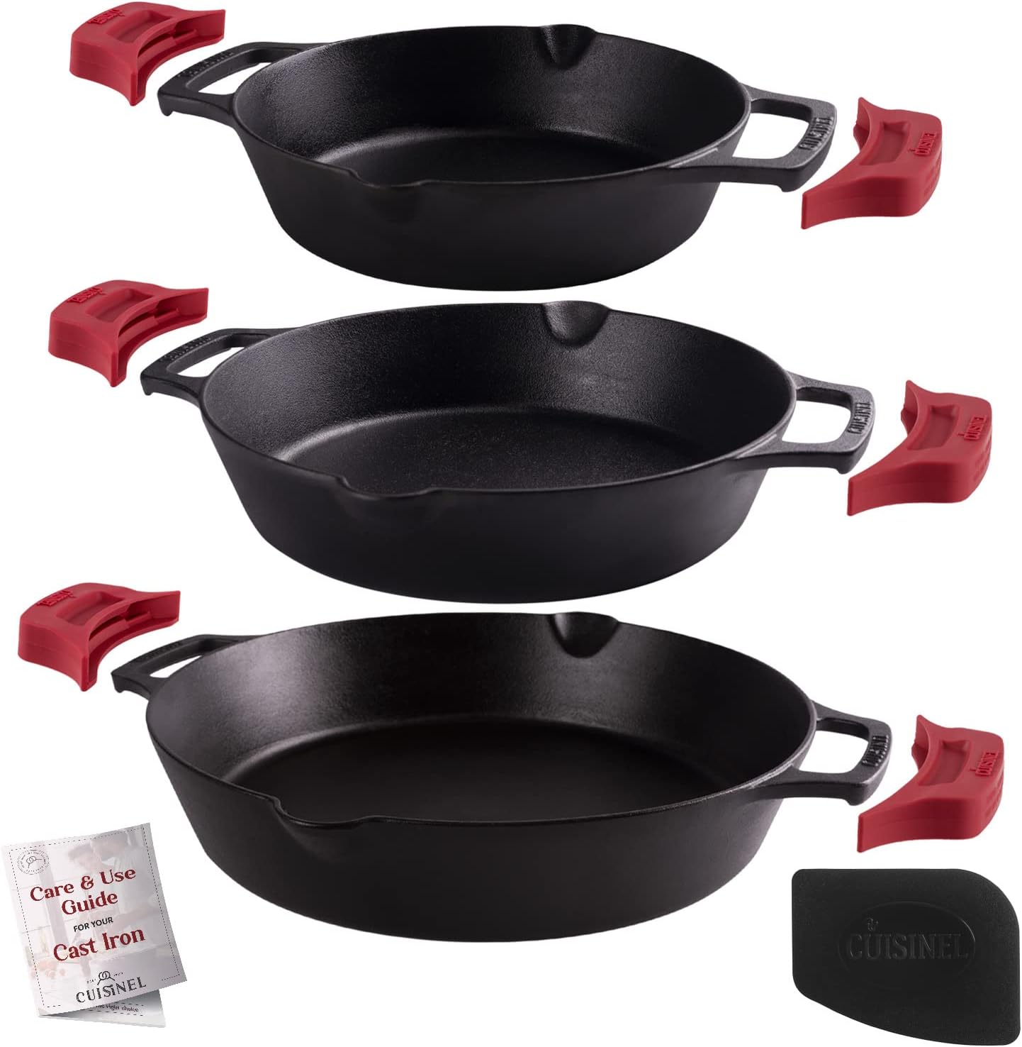 Cast Iron Skillet Set - 8" + 10" + 12"-Inch Dual Handle Frying Pans ...