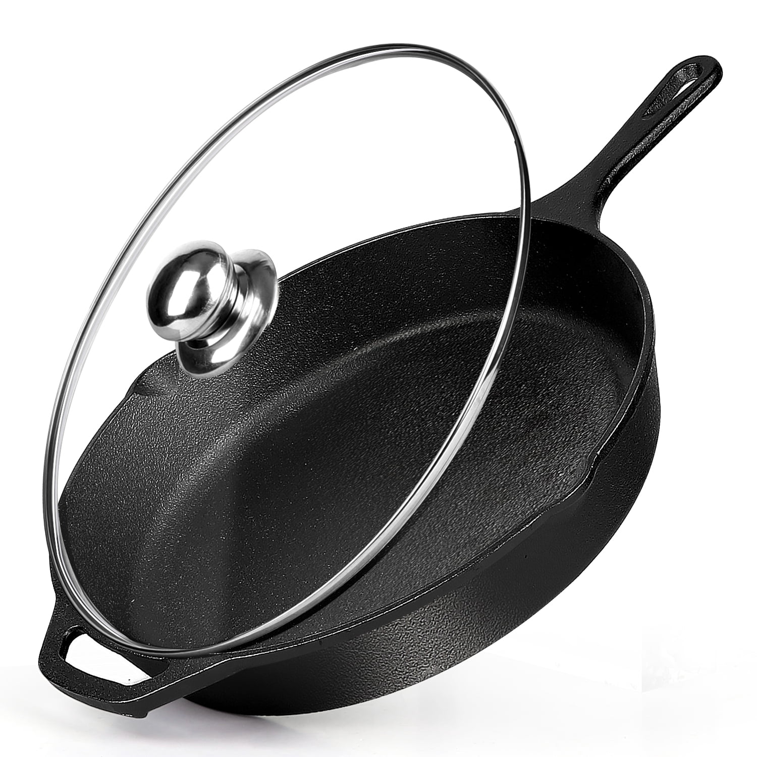 Cast Iron Skillet with Lid, AOKIWO 12" Pre-Seasoned Covered Frying Pan ...