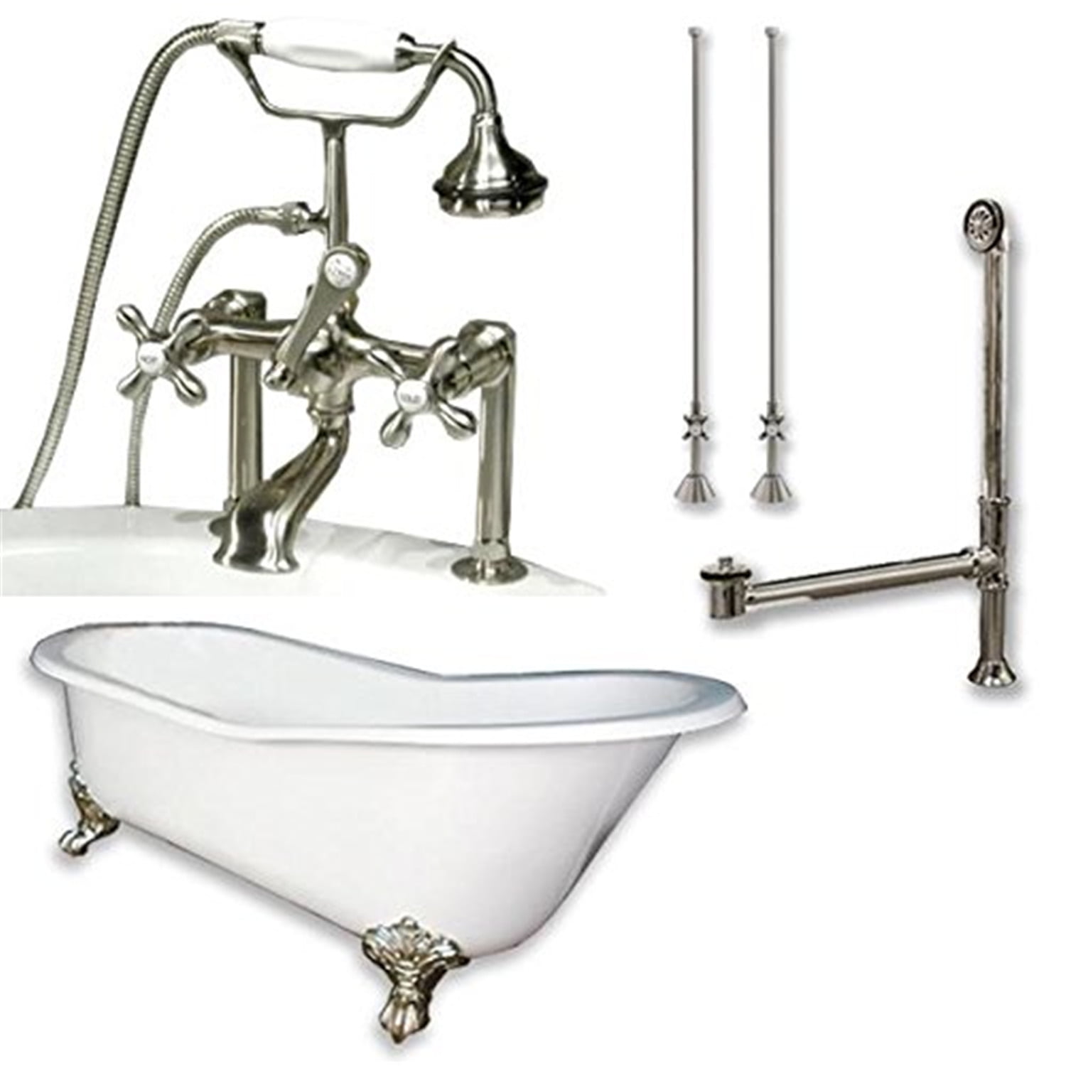 Cast Iron Slipper Clawfoot Tub 67" X 30" with 7" Deck Mount Faucet ...