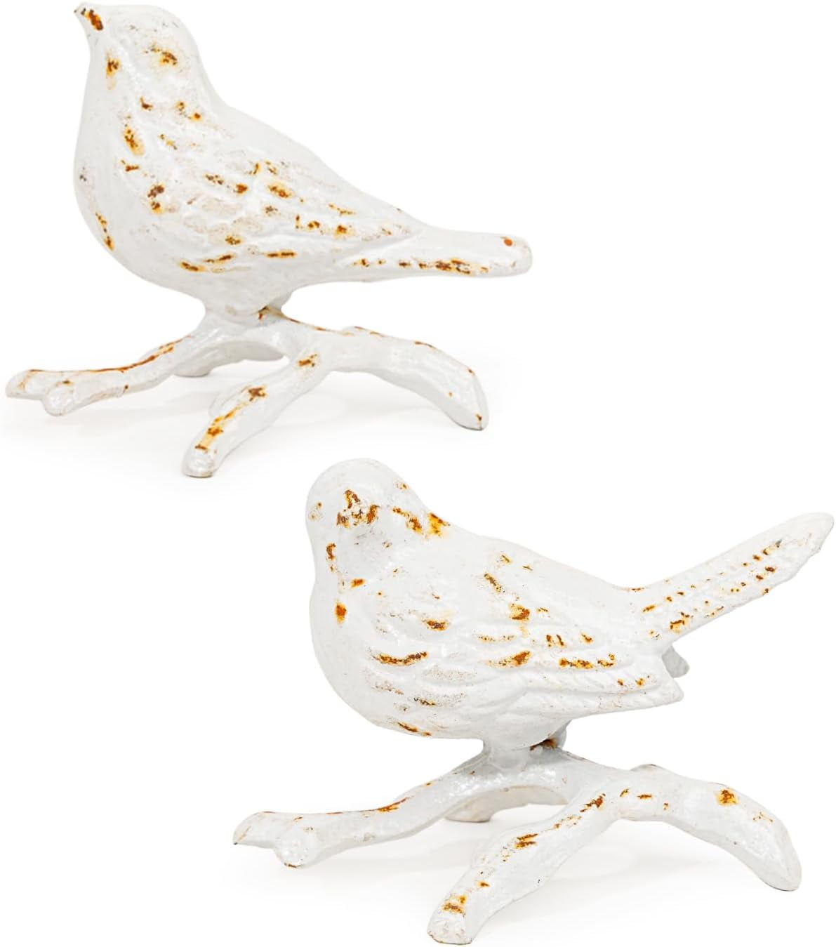 Cast Iron Small Bird Statues, Set of 2 Antique White Bird with Branch ...