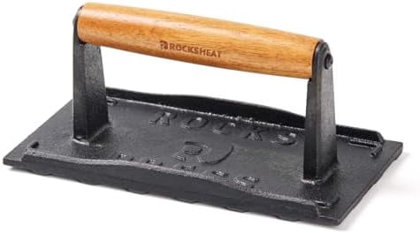 Cast Iron Square Burger Press with Wooden Handle - 8x4 Inch Heavy Duty ...