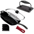 Cast Iron Square Grill Pan + Glass Lid + Pan Scraper + Handle Cover ...