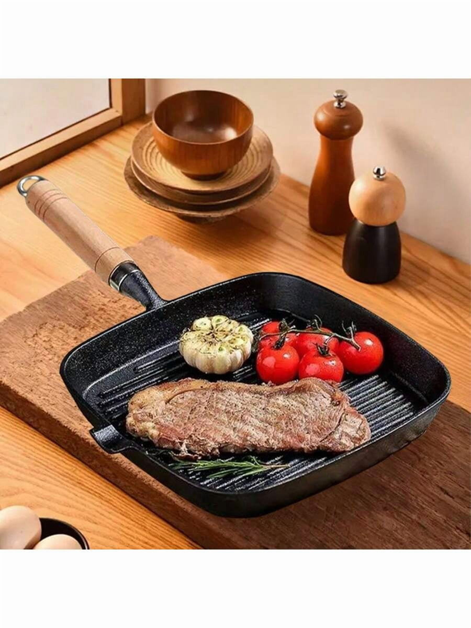 Cast Iron Square Grill Pan for Steak and Barbecue, 10-Inch Nonstick ...