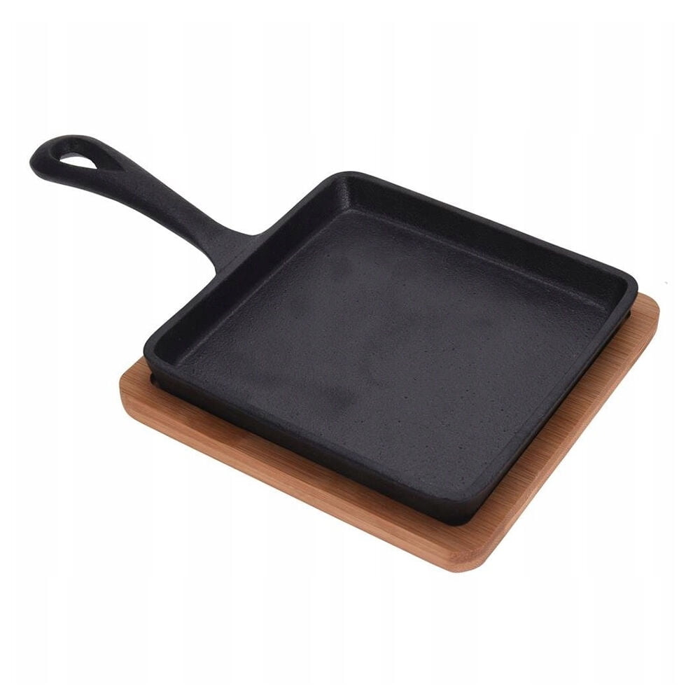 Cast-Iron Square Mini Frying Pan with Wooden Stand - Walmart.com