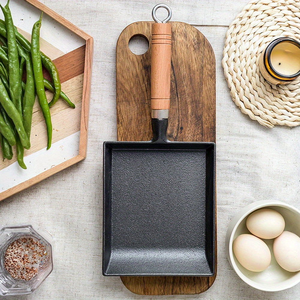 Cast Iron Square Tamagoyaki Pan with Wooden Handle - Japanese-Style Egg ...