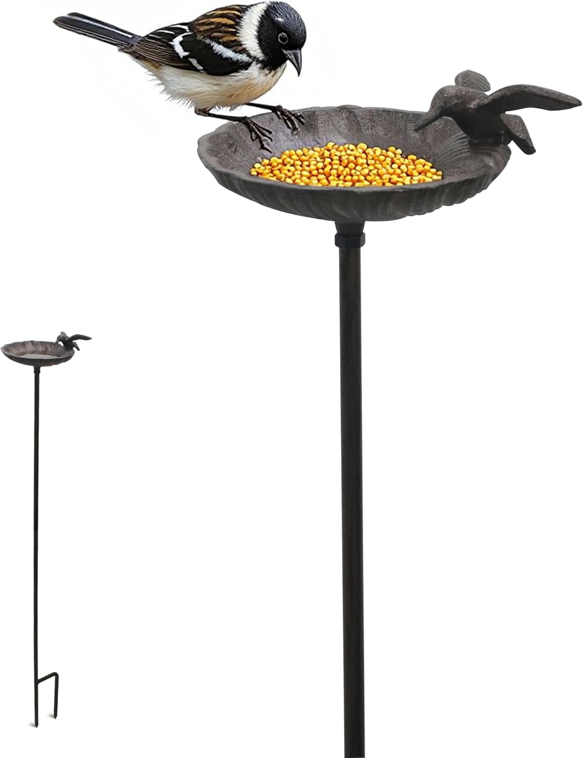 Cast Iron Standing Bird Feeder, 38.97" Outdoor Shell-Shaped with ...