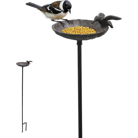 Cast Iron Standing Bird Feeder, 38.97" Outdoor Shell-Shaped with ...