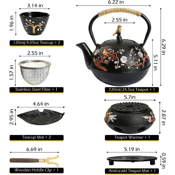 Cast Iron Teapot with Warmer Japanese Tea Kettle 720ml/24.5oz - Walmart.com