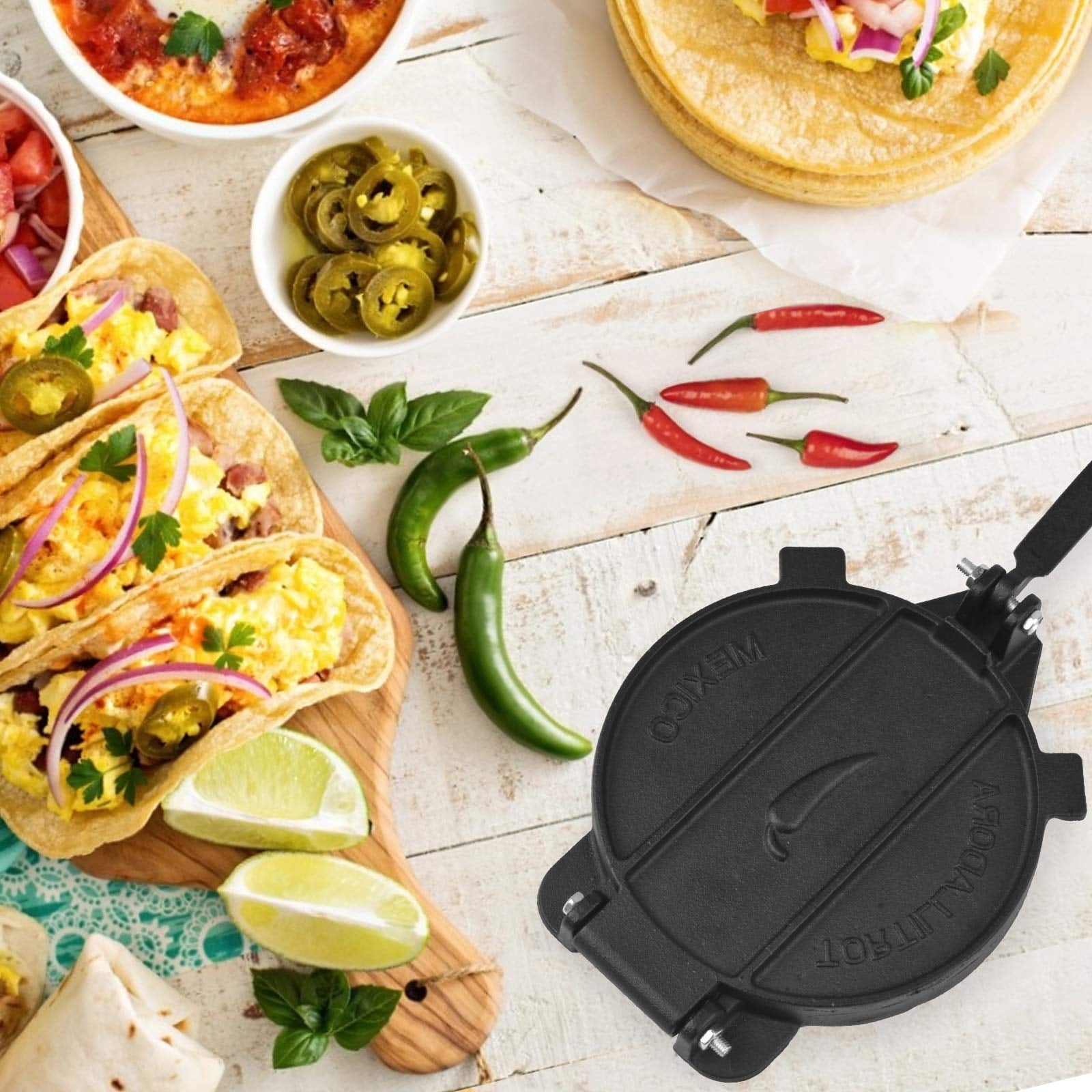 Cast Iron Tortilla Press Roti Maker - 6.5 inch Heavy Duty Tortillera Pataconera, Flour Tortilla ...