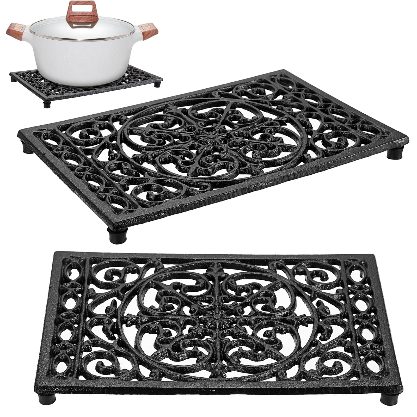 Cast Iron Trivet Set of 2, Heavy Duty Heat Resistant Hot Plate Holder ...