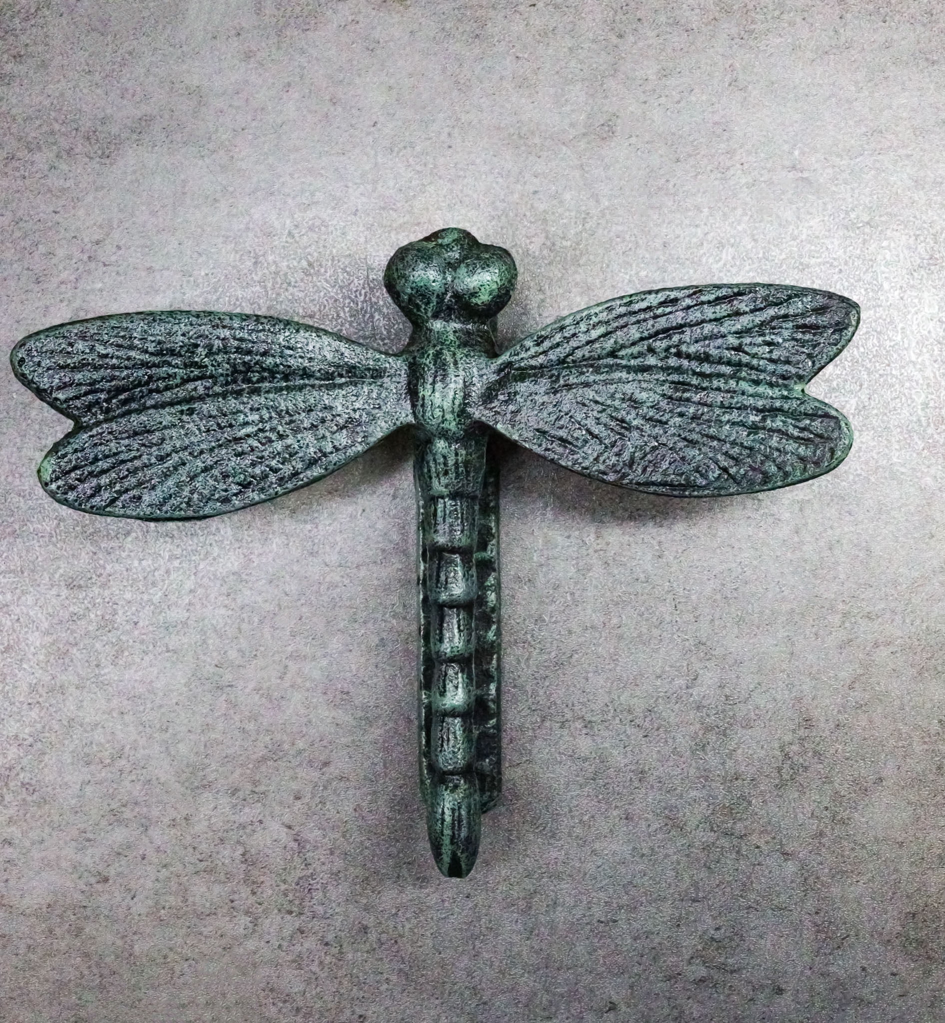Cast Iron Verdi Green Auspicious Dragonfly Door Knocker With Strike ...