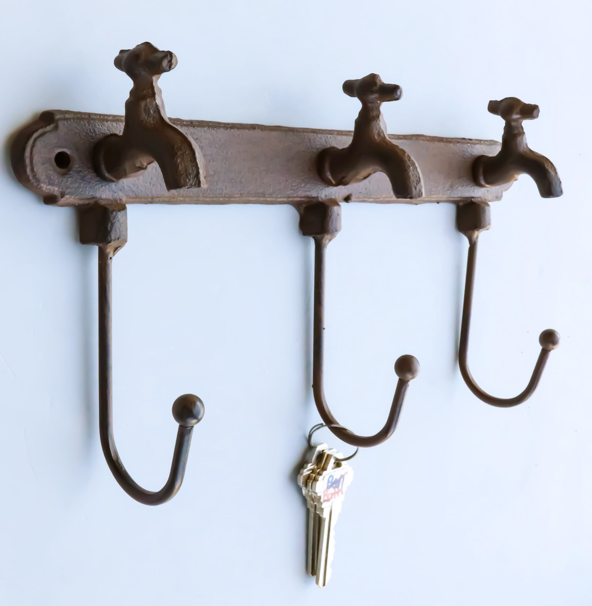Cast Iron Vintage Rustic Farmhouse Sink Faucets 3 Pegs Triple Wall Hook ...