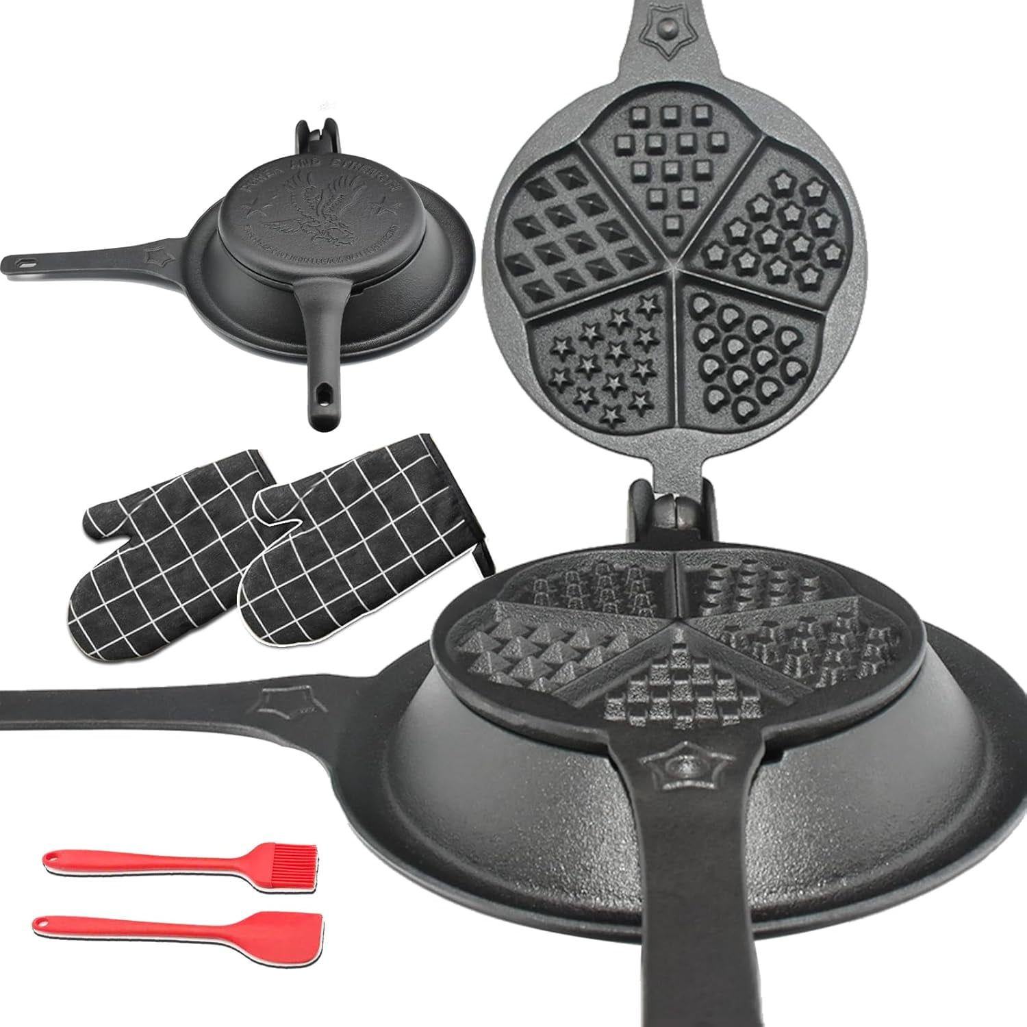 Cast Iron Waffle Maker with Low Base Retro Waffle Iron with Five ...