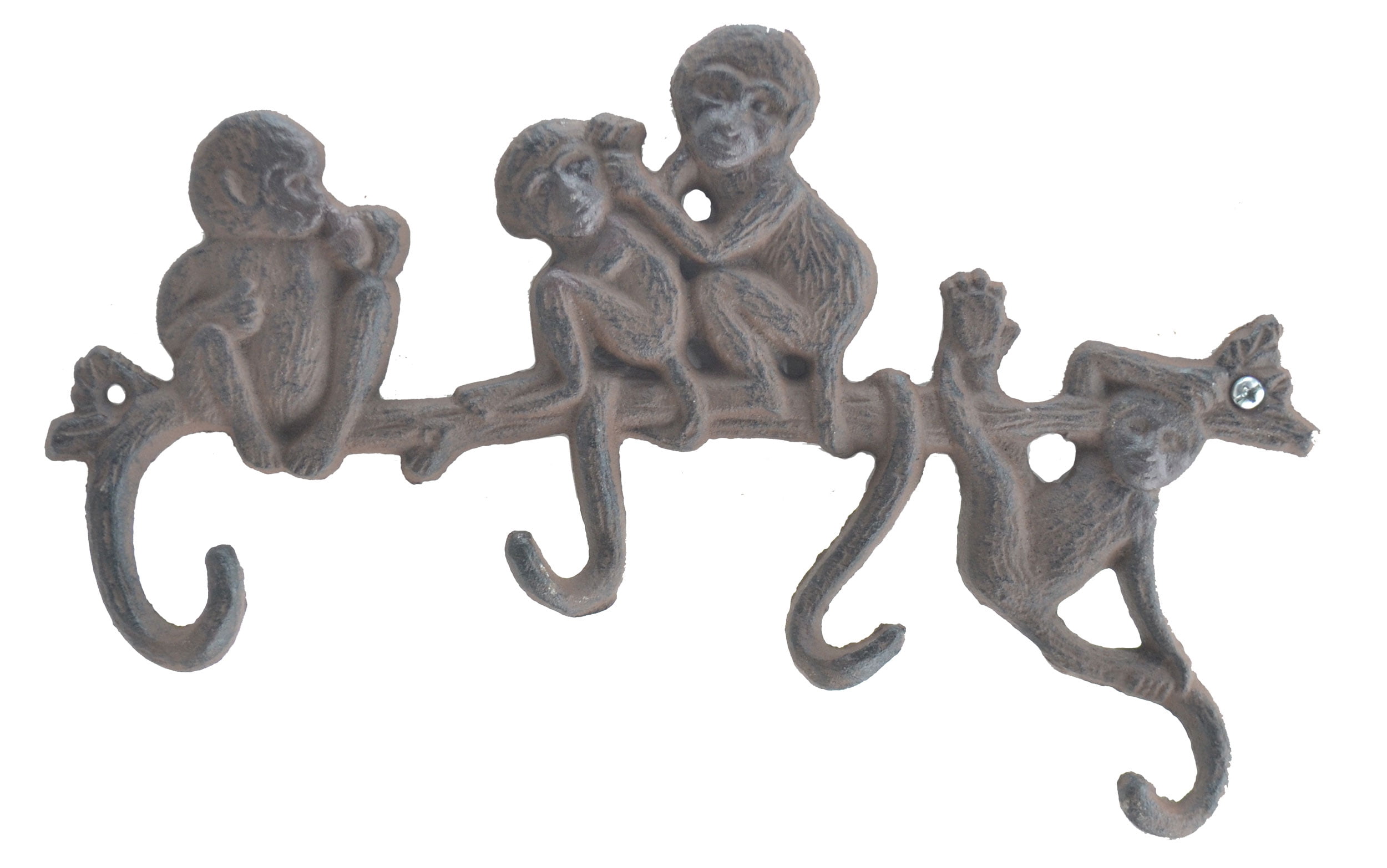 Cast Iron Wall Hook Rack Monkeys On Branch 4 Hooks 10.25" Wide by Flag ...