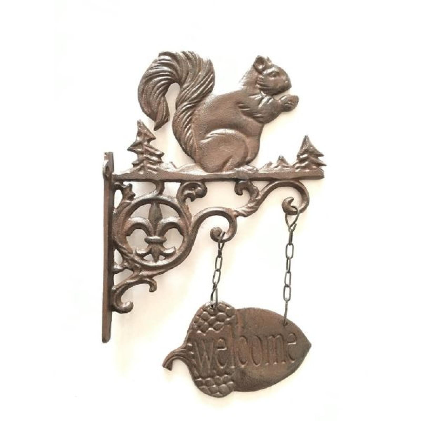 Cast Iron Wall Mount Squirrel On A Hanging Welcome Acorn Sign - Walmart.com