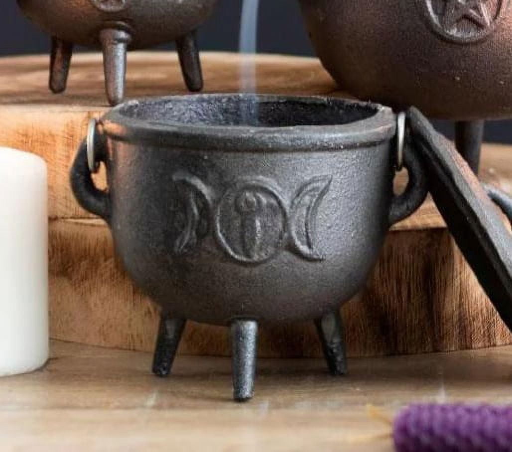 Cast Iron Wicca Occult Shaman Spiral Triple Moon Goddess Cauldron With ...