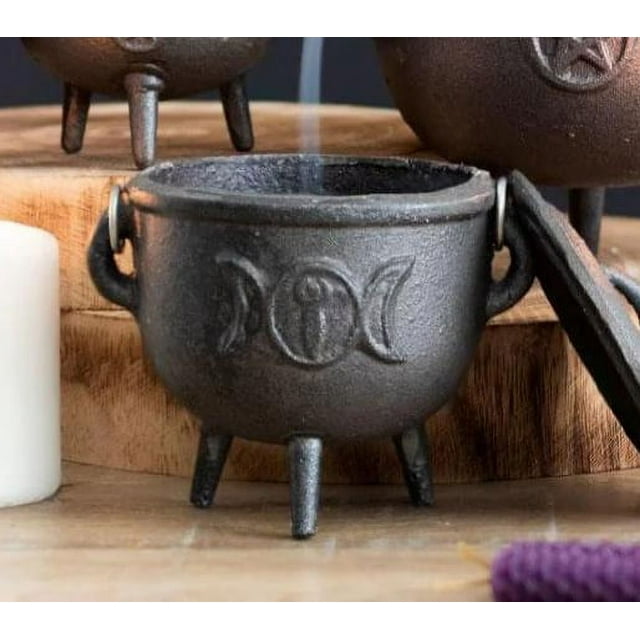 Cast Iron Wicca Occult Shaman Spiral Triple Moon Goddess Cauldron With ...