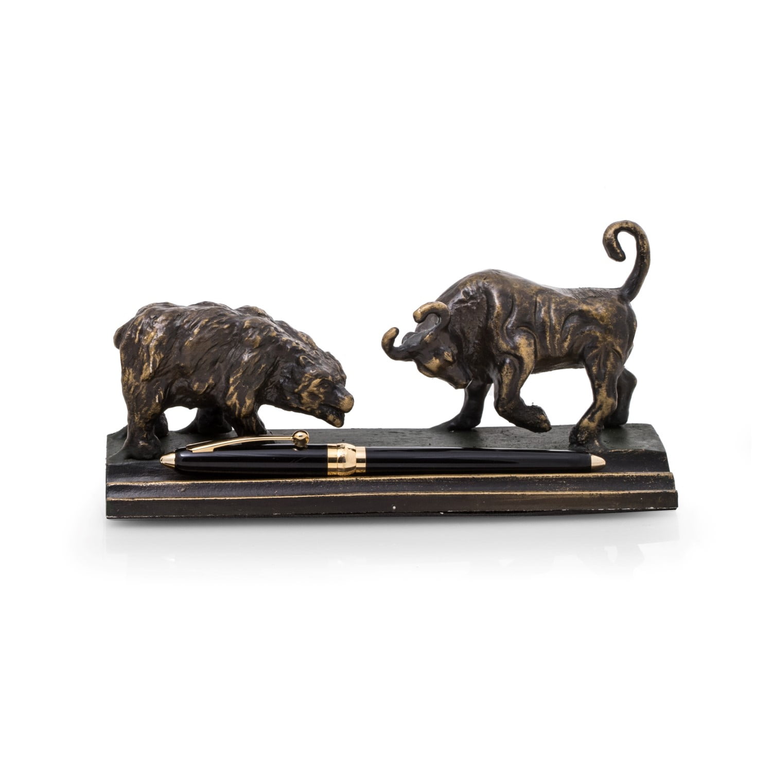 Cast Metal Bull & Bear Double Pen Holder with Bronzed Finish. - Walmart.com