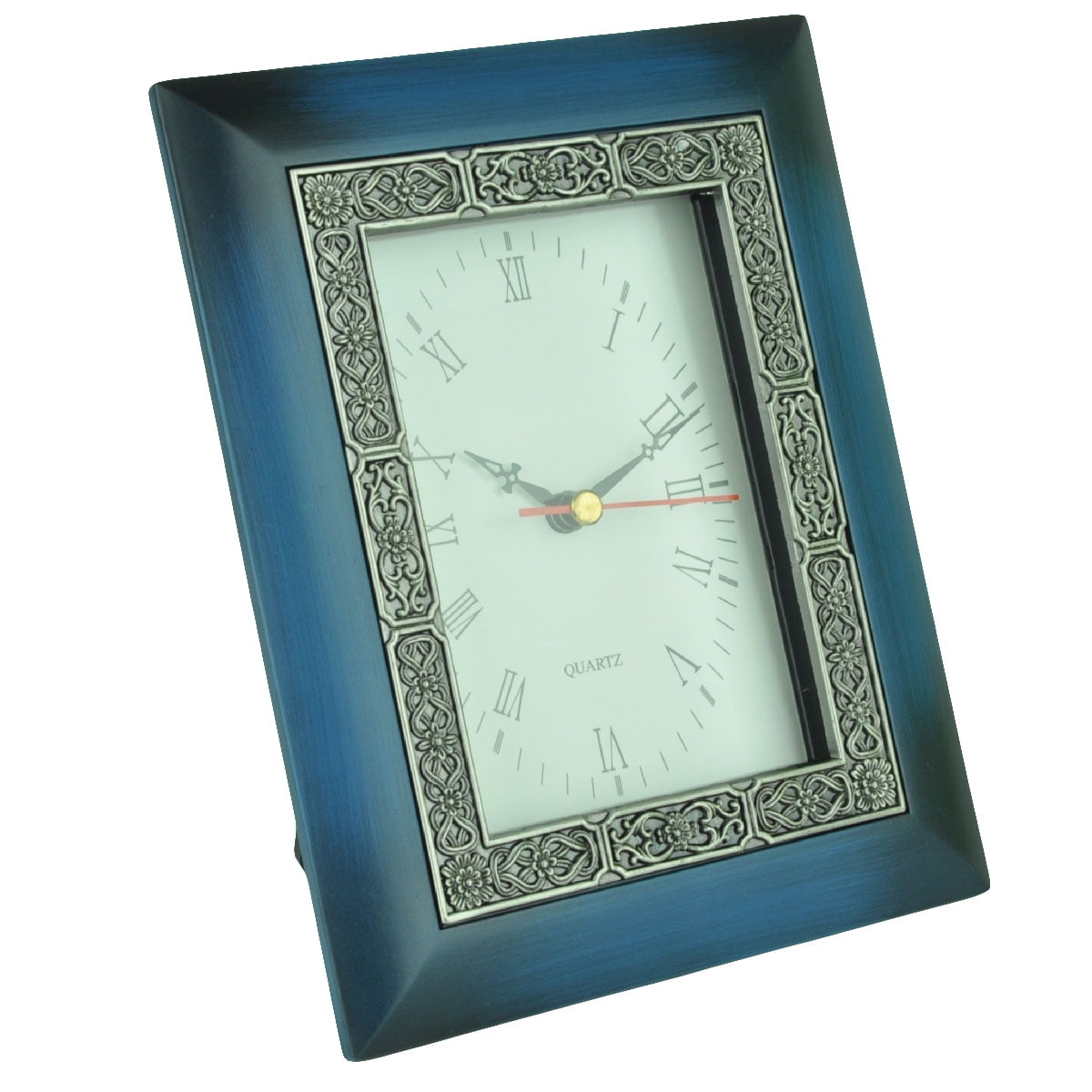 Cast Metal Pewter Petralite Wooden Look Desk Quartz Clock Antique Blue ...