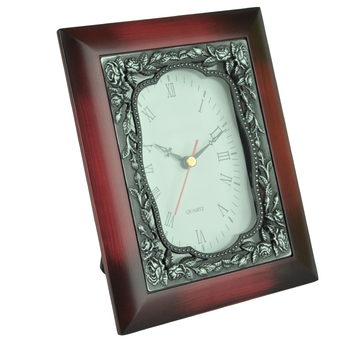 Cast Metal Pewter Petralite Wooden Look Desk Quartz Clock Antique ...