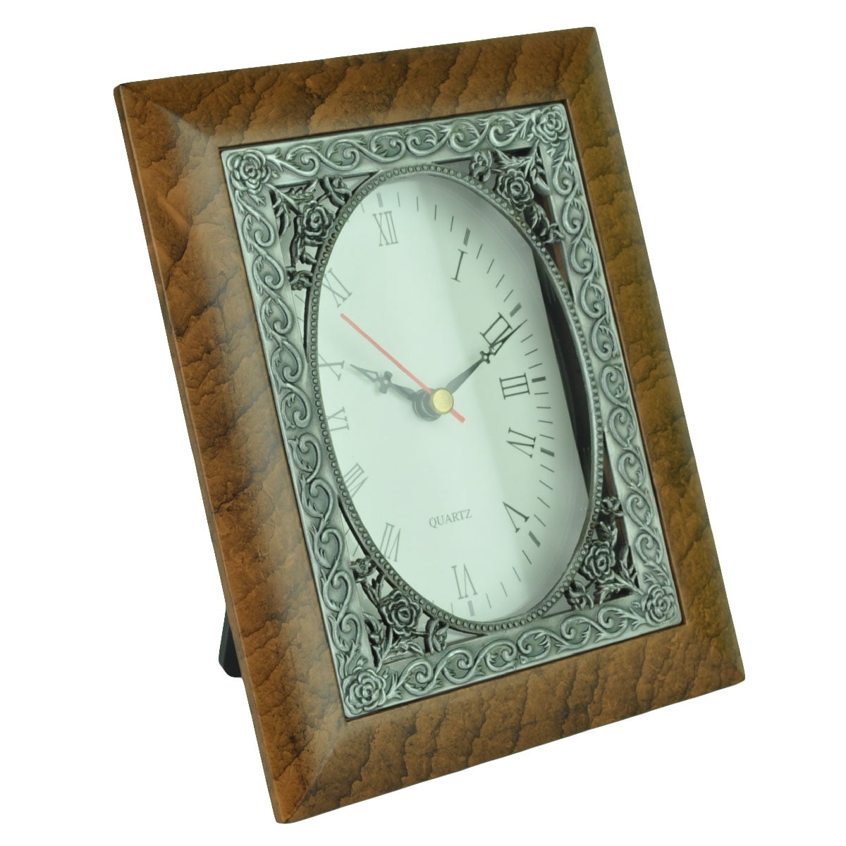Cast Metal Pewter Petralite Wooden Look Desk Quartz Clock Brown ...