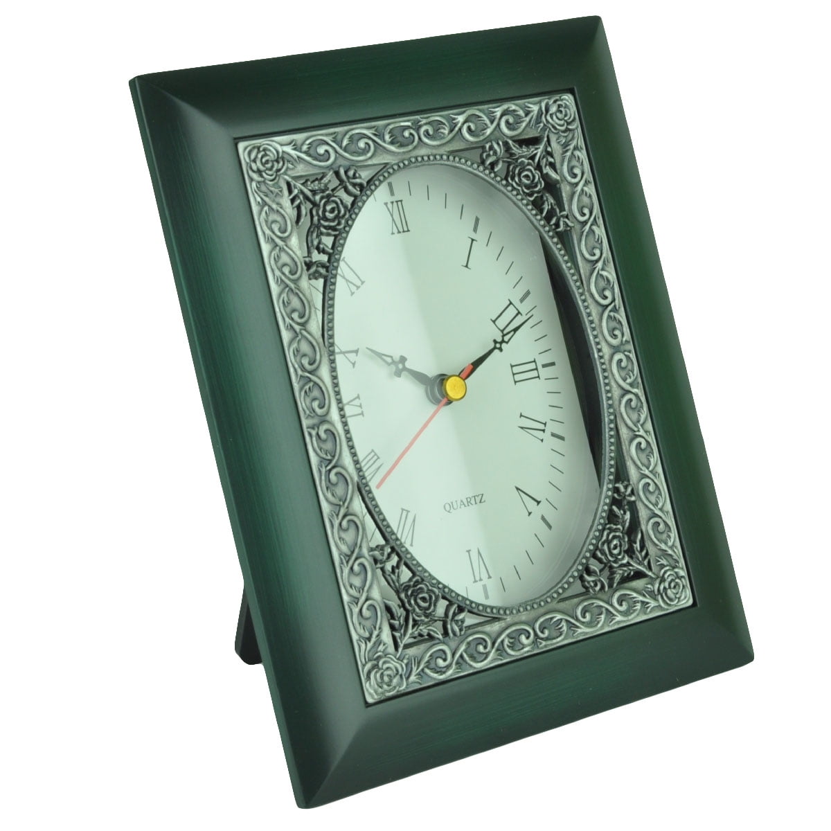 Cast Metal Pewter Petralite Wooden Look Desk Quartz Clock Emerald Green ...